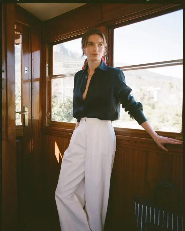 WITH NOTHING UNDERNEATH The Boyfriend Linen Shirt - Blue