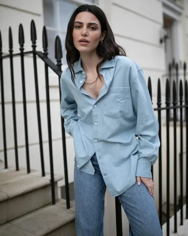 WITH NOTHING UNDERNEATH Oversized Chambray Shirt - Blue