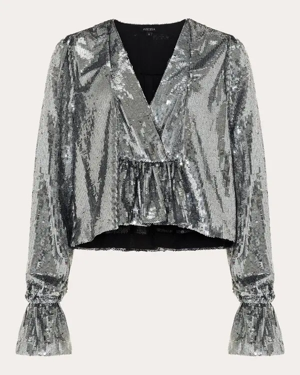 Azeeza Thistle Ruffle Sequin Top - Silver