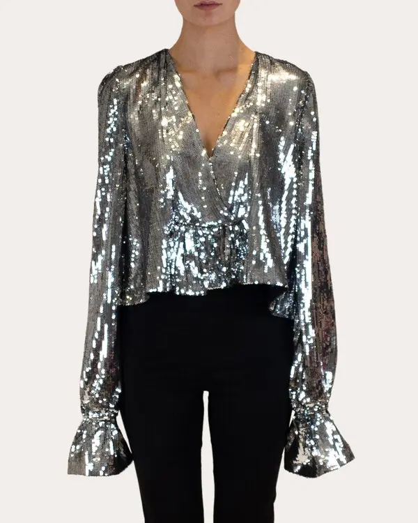 Azeeza Thistle Ruffle Sequin Top - Silver