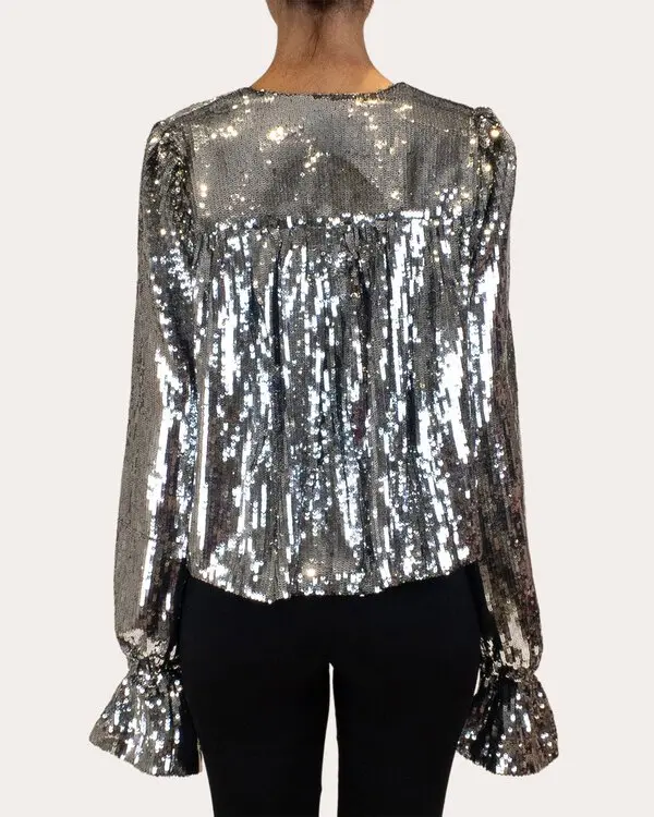 Azeeza Thistle Ruffle Sequin Top - Silver