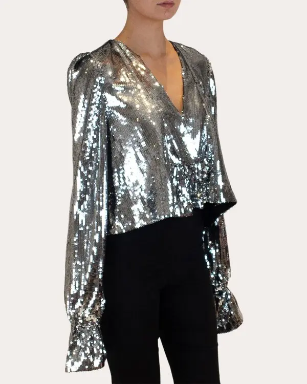 Azeeza Thistle Ruffle Sequin Top - Silver