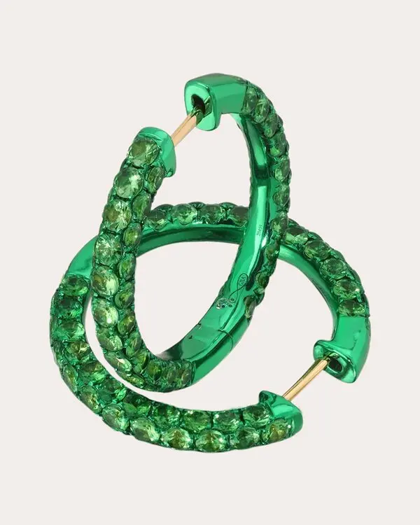 GRAZIELA Large Three-sided 18k Gold Tsavorite Hoop Earrings - Green