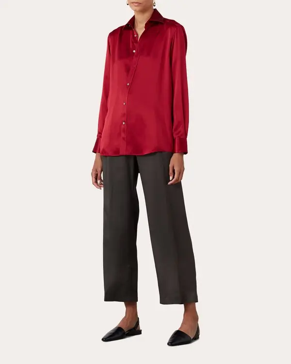 WITH NOTHING UNDERNEATH Boyfriend Silk Satin Shirt