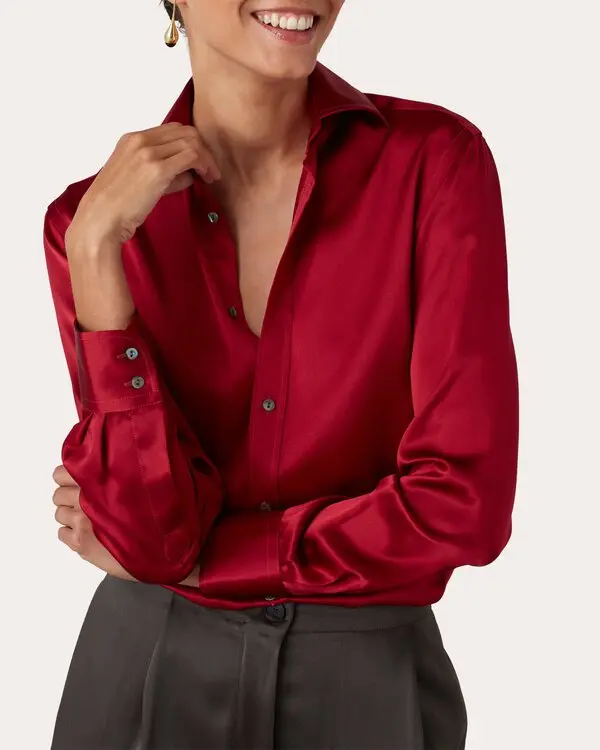 WITH NOTHING UNDERNEATH Boyfriend Silk Satin Shirt