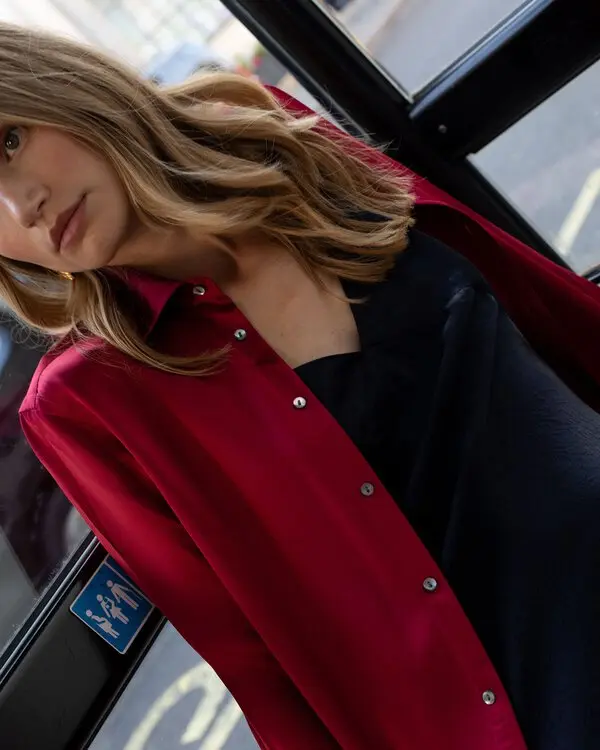 WITH NOTHING UNDERNEATH Boyfriend Silk Satin Shirt