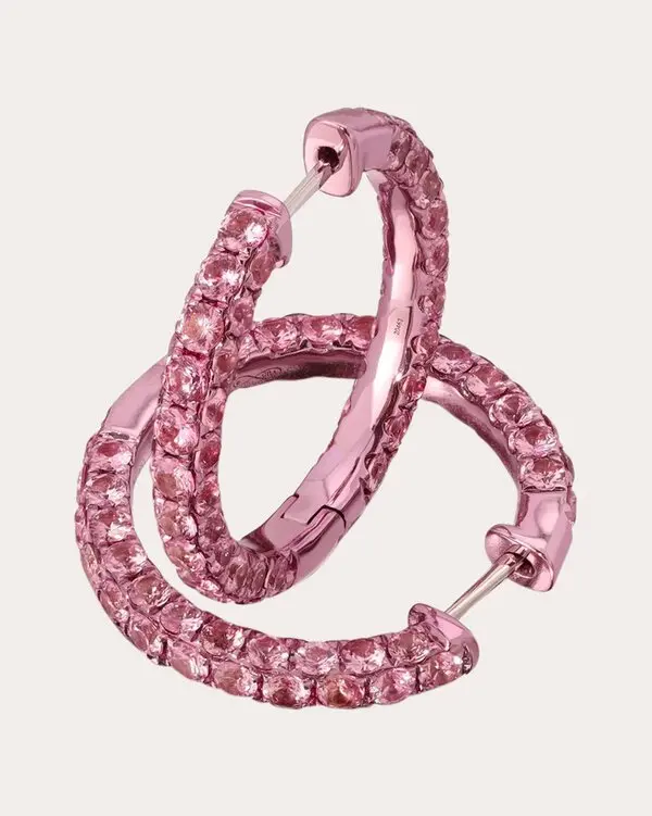 GRAZIELA Large Three-sided Sapphire Hoop Earrings - Pink