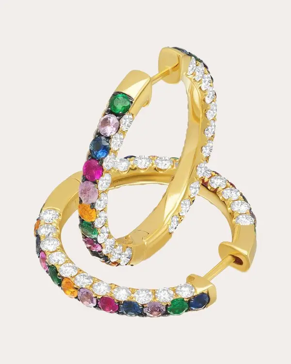GRAZIELA 18k Gold Multi-stone Hoop Earrings - Rainbow