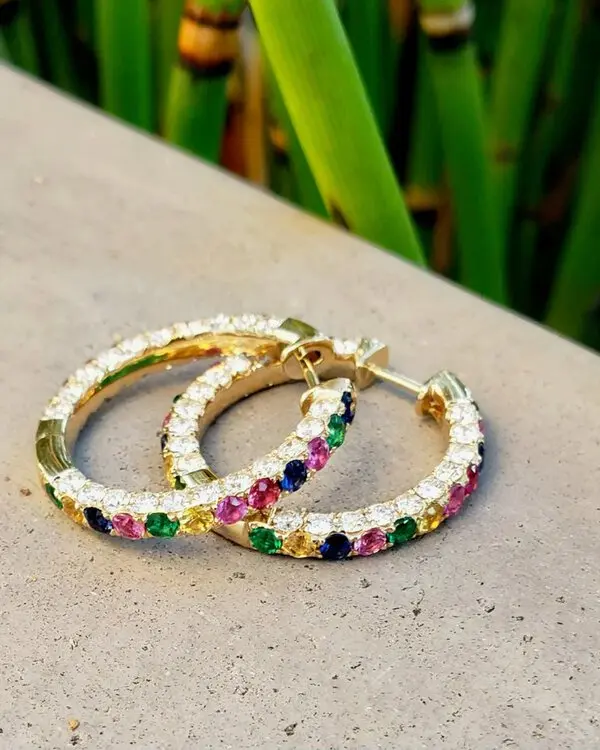 GRAZIELA Sapphire And Diamond Hoop Earrings