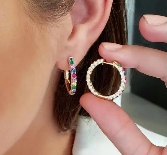 GRAZIELA Sapphire And Diamond Hoop Earrings