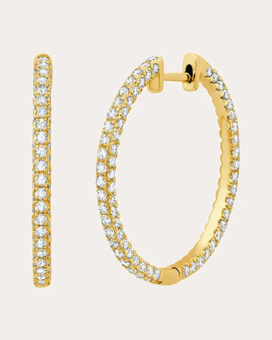 GRAZIELA Three-sided 14k Diamond Hoop Earrings - Gold