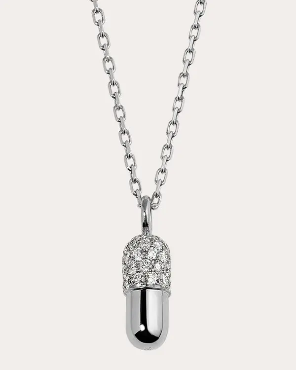 ELIOR Diamond And 18k White Gold Mini Pill Pendant Necklace - Silver