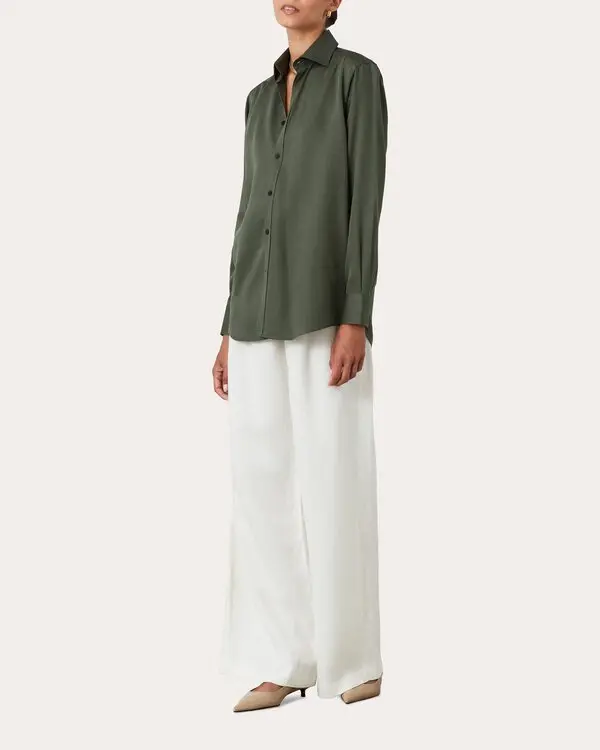 WITH NOTHING UNDERNEATH The Boyfriend Tencel Shirt - Green