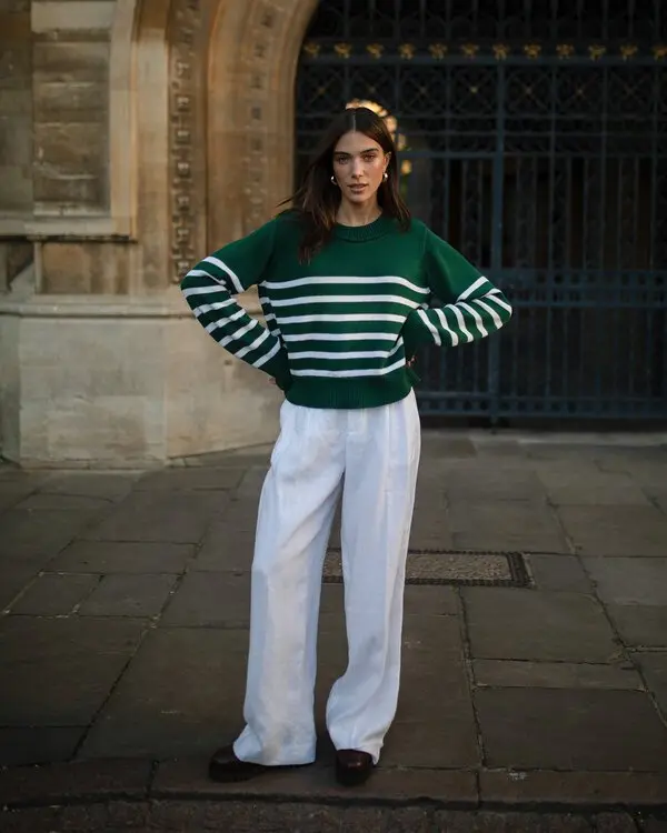 WITH NOTHING UNDERNEATH Devon Stripe Cotton Crewneck Sweater - Green