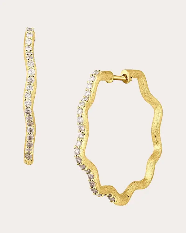 JENNIFER DEMORO So Wavy 18k Champagne Diamond Hoop Earrings - Gold