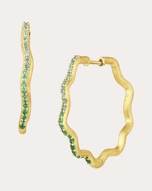 JENNIFER DEMORO So Wavy 18k Gold Tsavorite Hoop Earrings - Green
