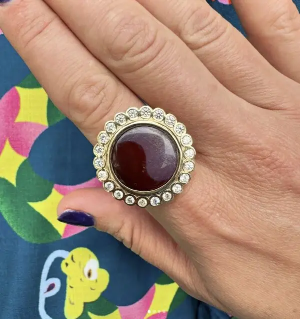 RUVEIL Yin Yang Agate & Diamond 14k Gold Oval Ring