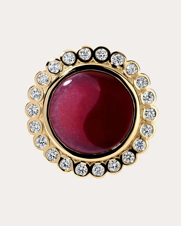 RUVEIL Yin Yang Agate & Diamond 14k Gold Oval Ring