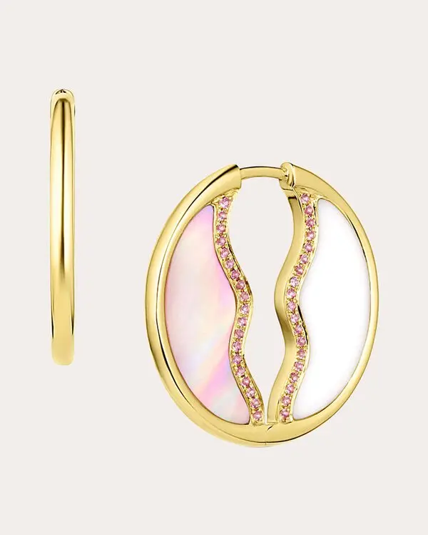 JENNIFER DEMORO So Wavy 18k Gold Multi-stone Hoop Earrings - Pink