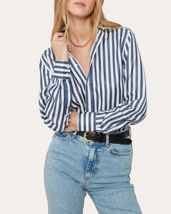 WITH NOTHING UNDERNEATH The Boyfriend Stripe Tencel Shirt