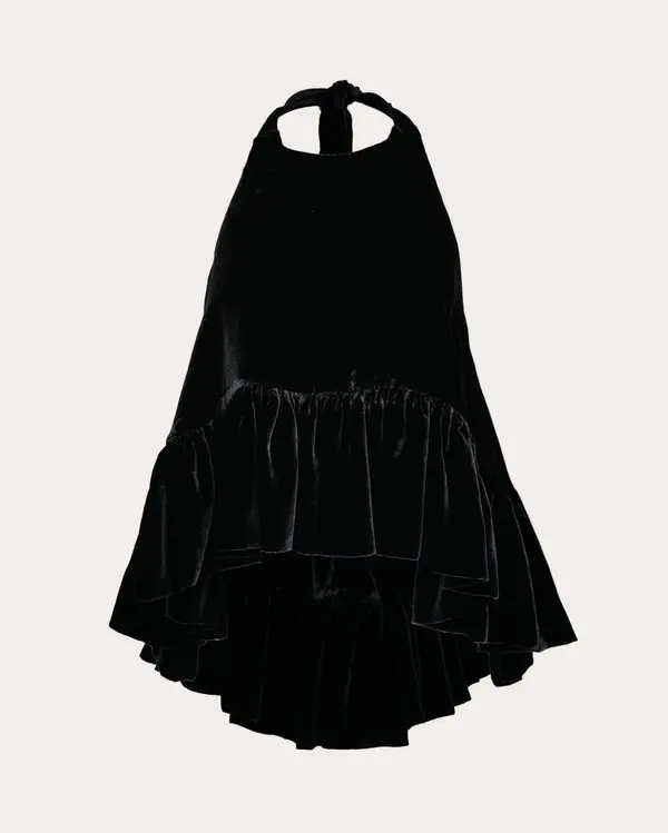 Azeeza Winston Velvet Ruffle Halter Top - Black