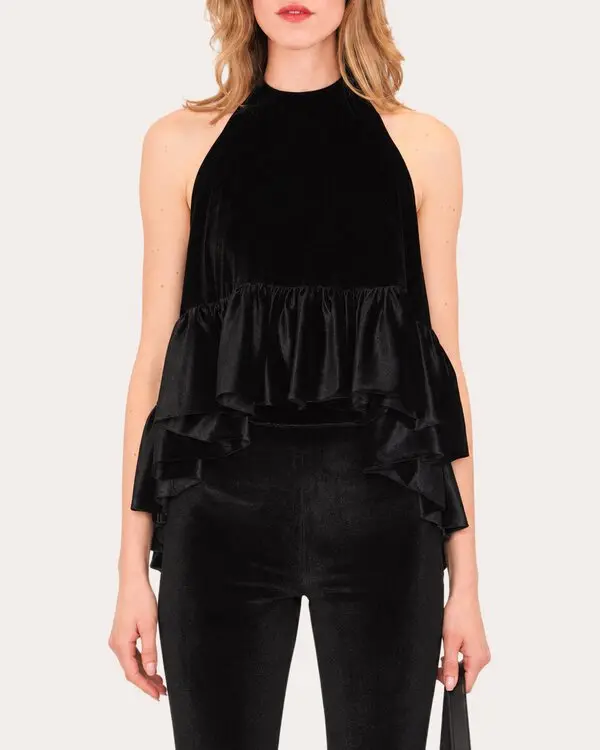 Azeeza Winston Velvet Ruffle Halter Top