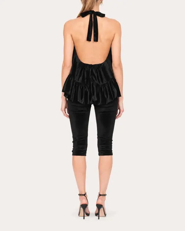 Azeeza Winston Velvet Ruffle Halter Top