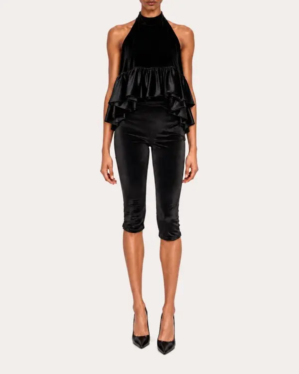 Azeeza Winston Velvet Ruffle Halter Top