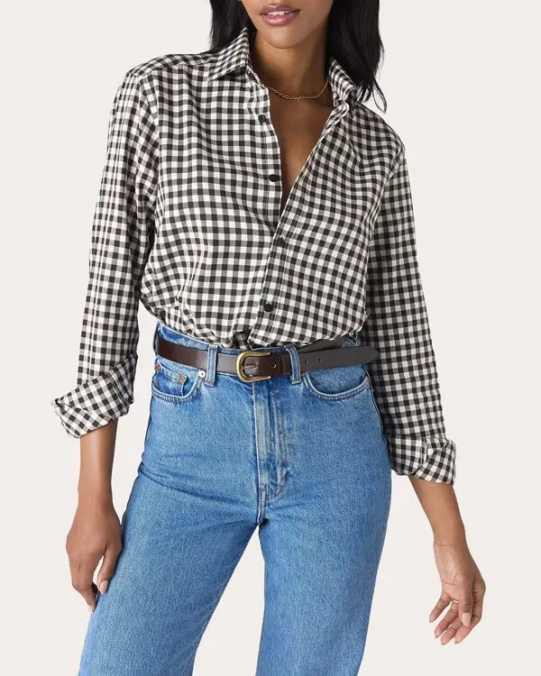 WITH NOTHING UNDERNEATH The Classic Fine Brushed Gingham Button-up Top