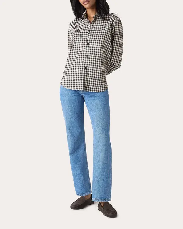 WITH NOTHING UNDERNEATH The Classic Fine Brushed Gingham Button-up Top