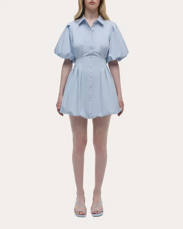 Simkhai Cleo Poplin Puff-sleeve Mini Shirt Dress - Blue