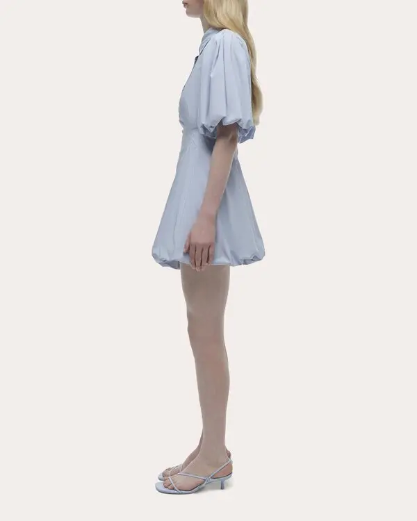 Simkhai Cleo Poplin Puff-sleeve Mini Shirt Dress - Blue