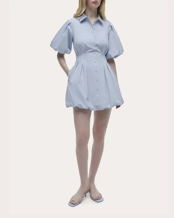 Simkhai Cleo Poplin Puff-sleeve Mini Shirt Dress - Blue