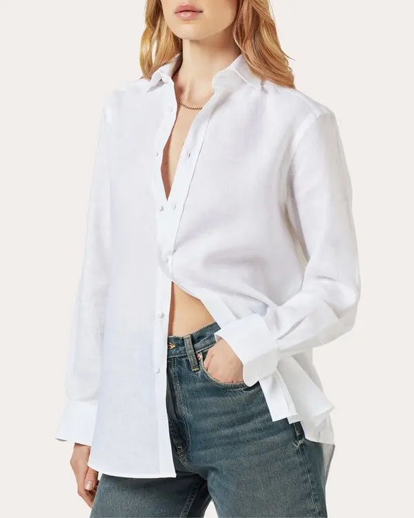 WITH NOTHING UNDERNEATH The Boyfriend Linen Shirt - White