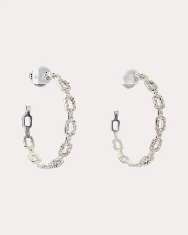 Armenta Diamond Paperclip Hoop Earrings - Silver