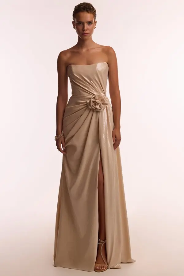 MILLA Dazzling Sequinned Maxi Dress In With Flower - Nude