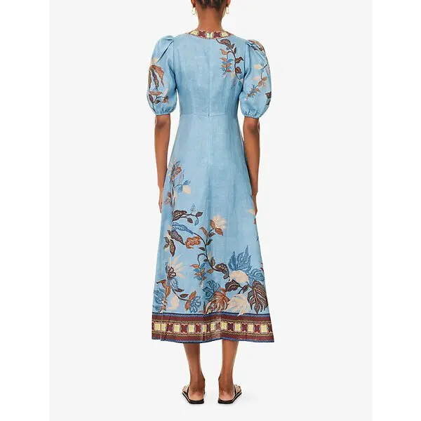 ALEMAIS Georgie Graphic-print Linen Midi Dress