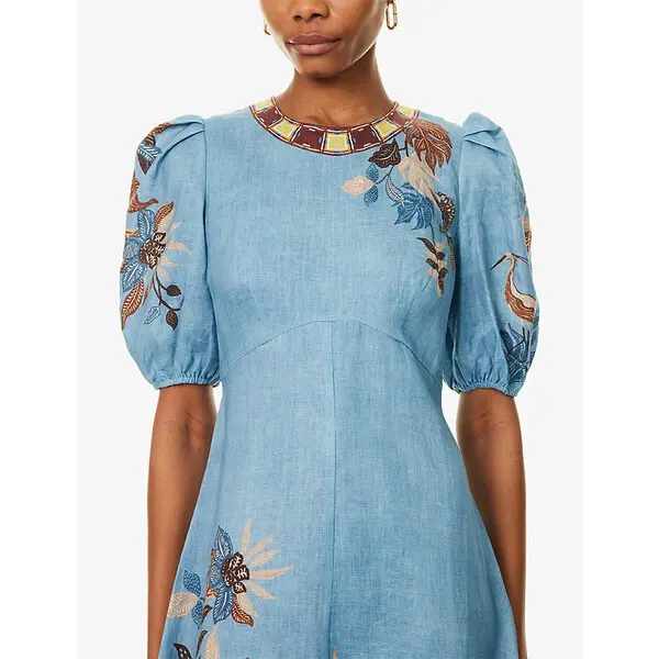 ALEMAIS Georgie Graphic-print Linen Midi Dress