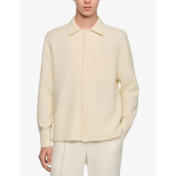 Sandro Long-sleeved Textured Woven Shirt - Ecru