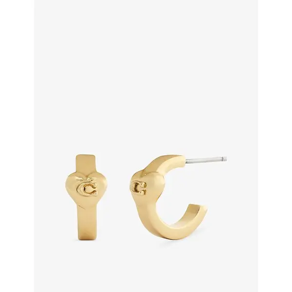 COACH Signature Heart Huggie Earrings - Gold