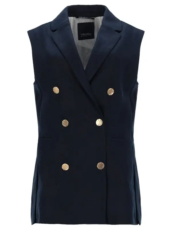 Max Mara Double-breasted Linen Mat Vest - Blue