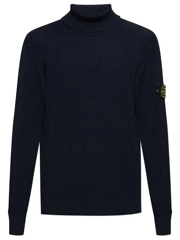 Stone Island Ribbed Wool Turtleneck Sweater - Blue
