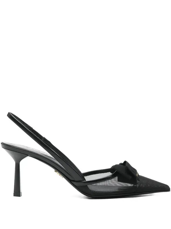 Prada Mesh Slingback Pumps With Bow Detailing - Black