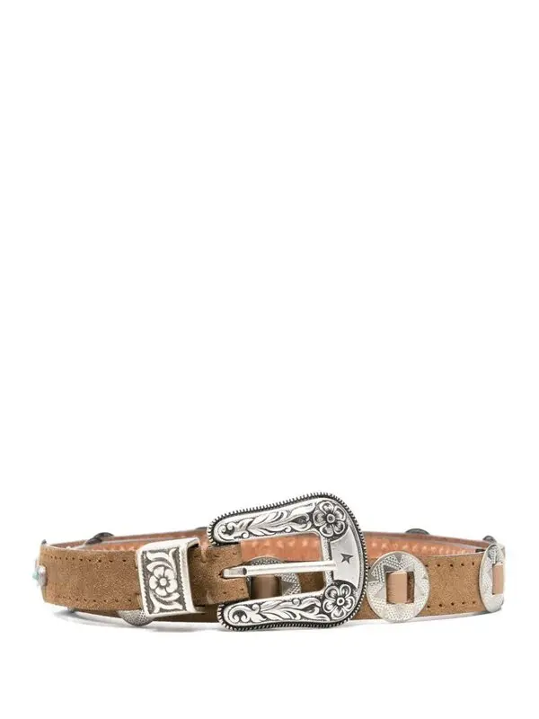 GOLDEN GOOSE Lace Nabuk Thin Belt - Brown