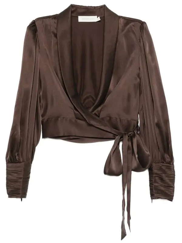 Zimmermann Silk Wrap Top - Brown