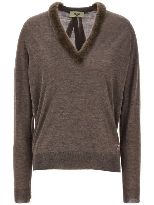 Fendi V-neck Jumper - Brown