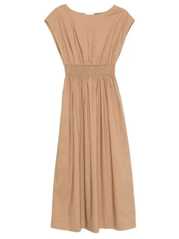 ROBERTO COLLINA Elasticated Waist Cotton Midi Dress - Brown