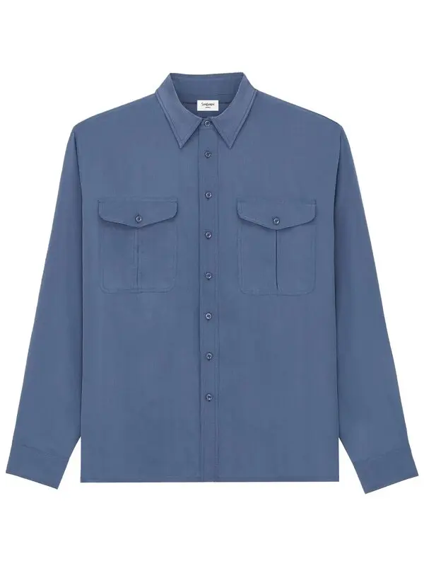 Saint Laurent Viscose And Silk Shirt With Padded Shoulders - Blue