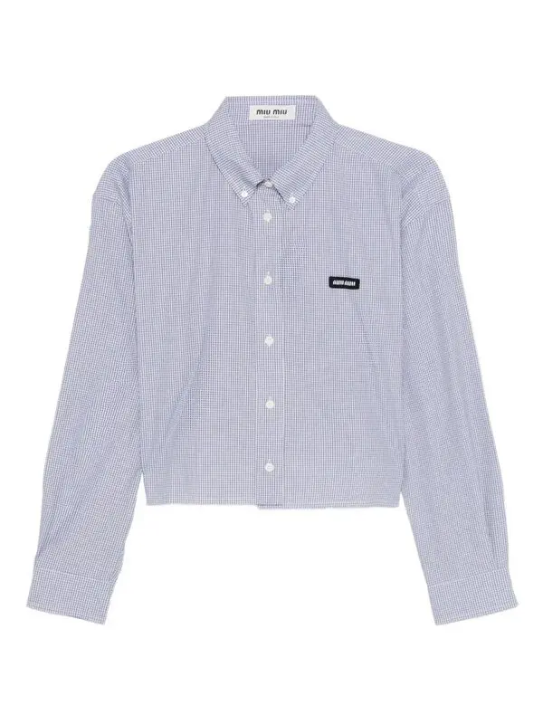 Miu Miu Crop Check Poplin Shirt - Blue