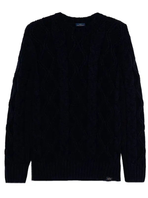 Paul & Shark Crew Neck Cable Knit Wool Sweater - Blue